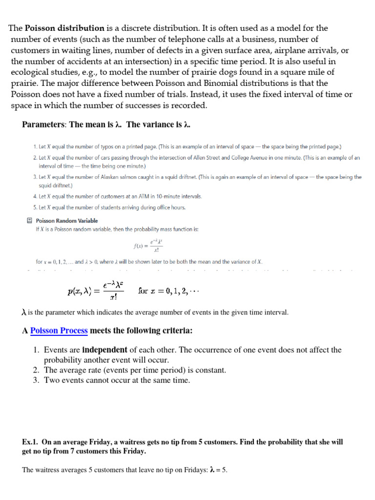 Poisson Distribution Examples | PDF