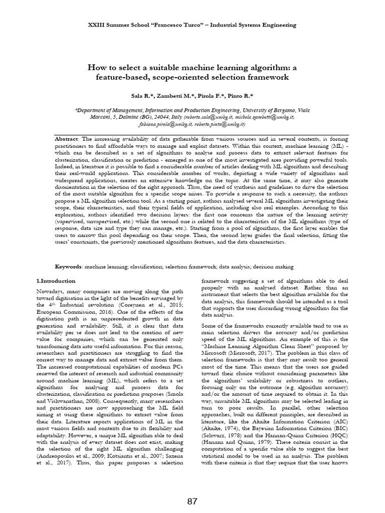 How To Select A Suitable Machine Learning Algorithm | PDF
