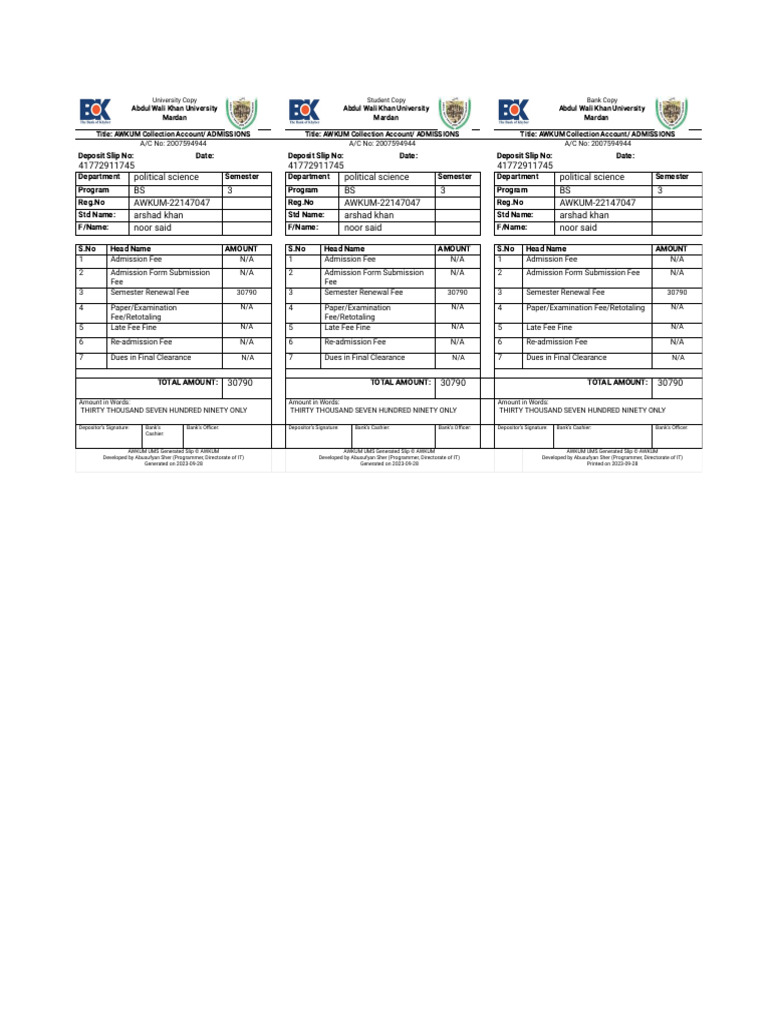 Fee 3rd Semester | PDF