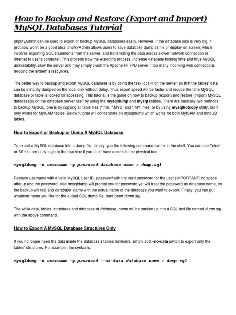 How To Back Up and Restore Mysql | PDF | Sql | Databases
