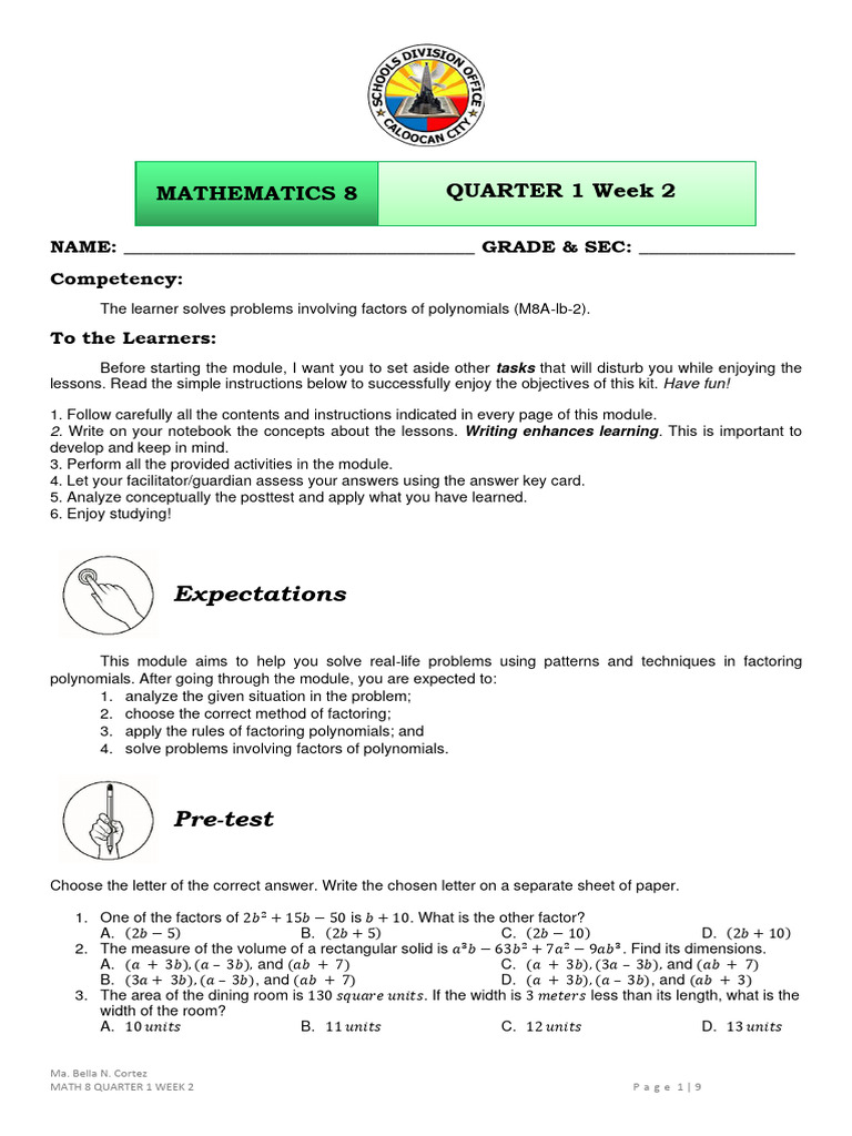 Math 8 Q1W2 | PDF