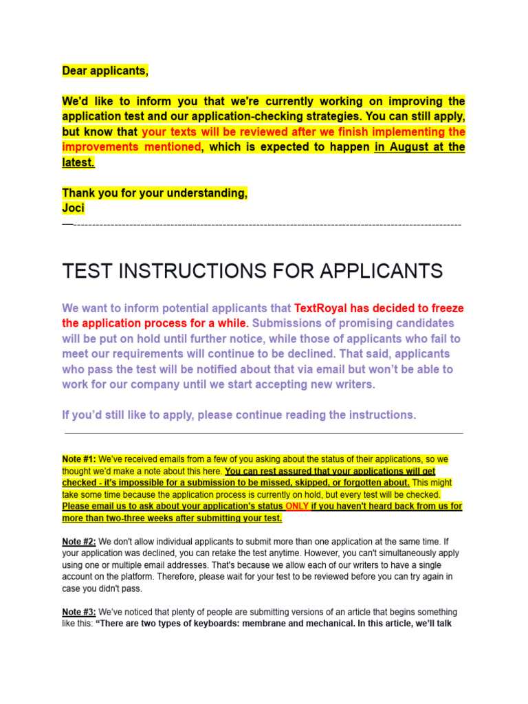 Test Instructions For Applicants | PDF | Computer Keyboard | Plagiarism