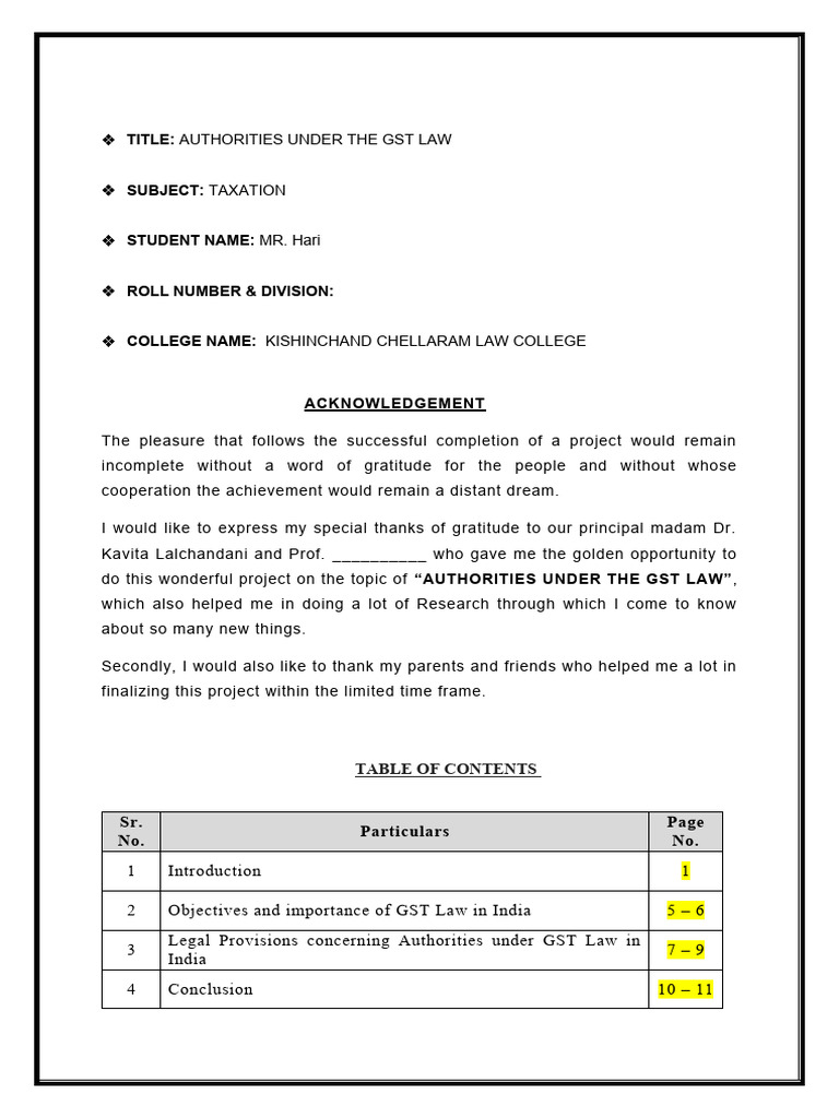 Title: Authorities Under The GST Law: Sr. No. Particulars No | PDF
