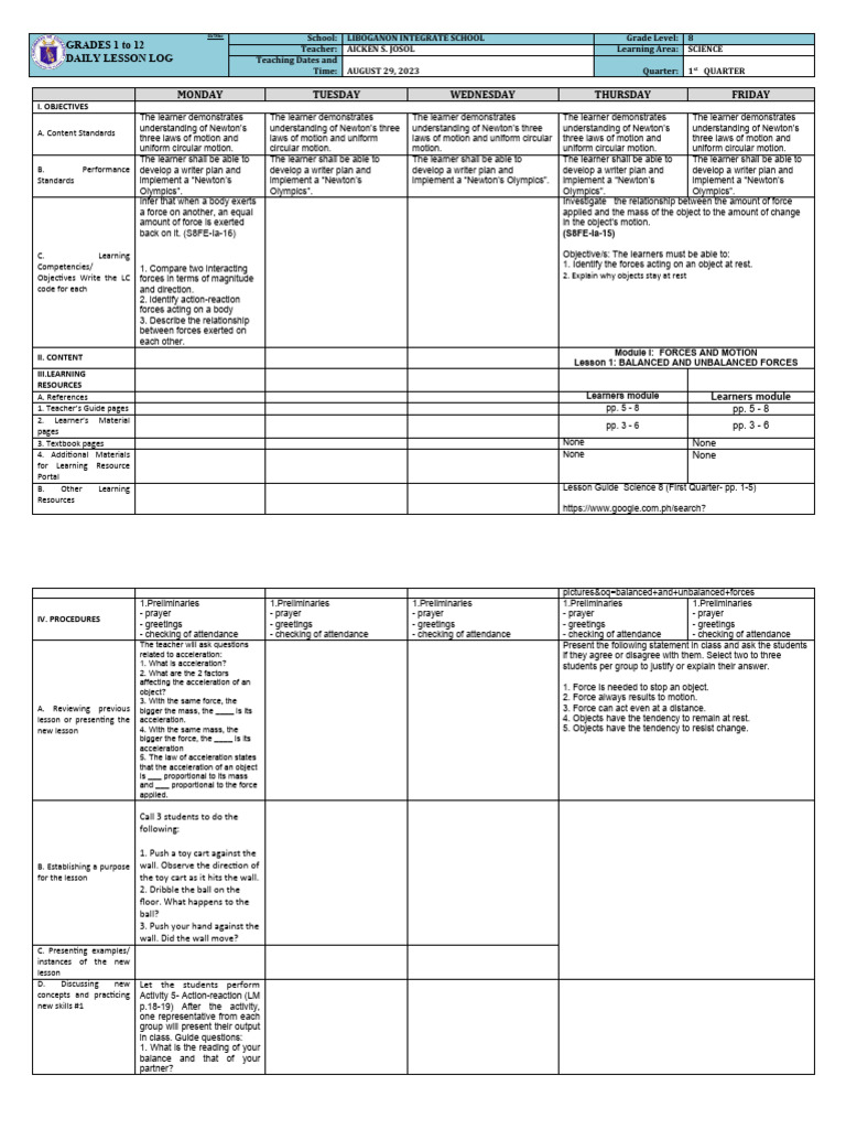 DLL - Science 8-Q1 - W2 | PDF