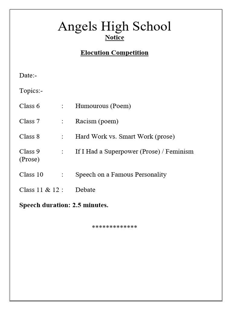 Notice For Elocution Competition | PDF