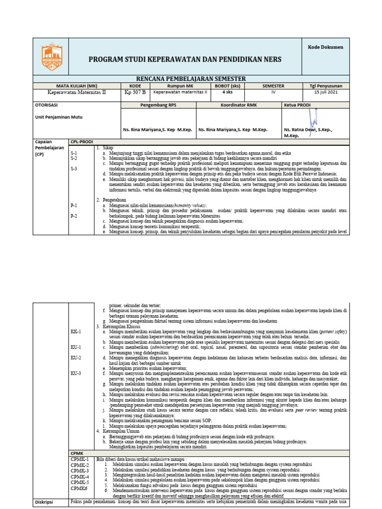 RPS Keperawatan Maternitas II | PDF | Pengembangan Diri | Kesehatan Holistik