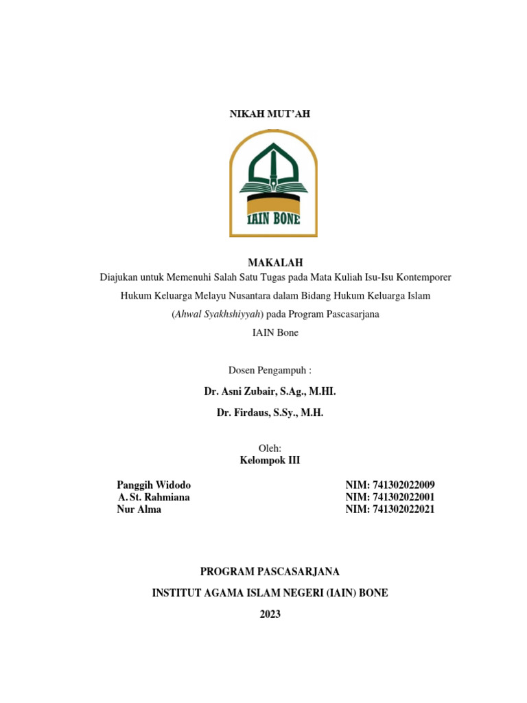 Tugas Makalah Nikah Mut'Ah | PDF