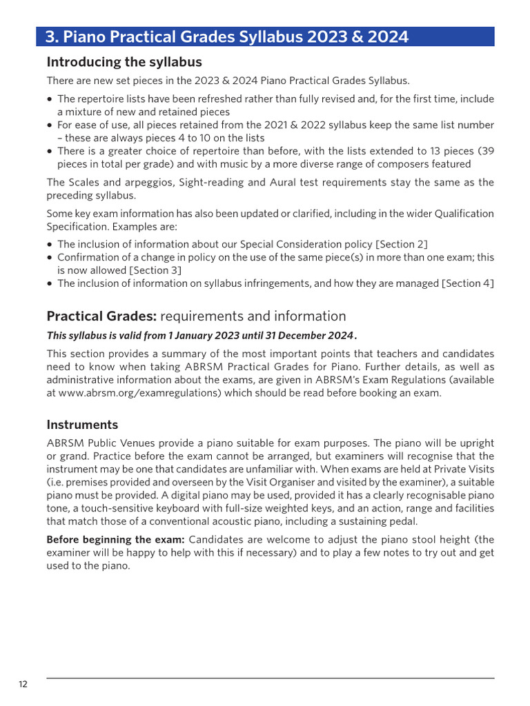 2023-2024 Piano Practical Grades Syllabus | PDF | Technology & Engineering