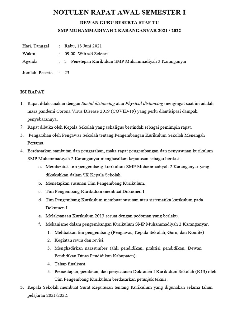 Notulen Rapat Pengembangan Kurikulum | PDF