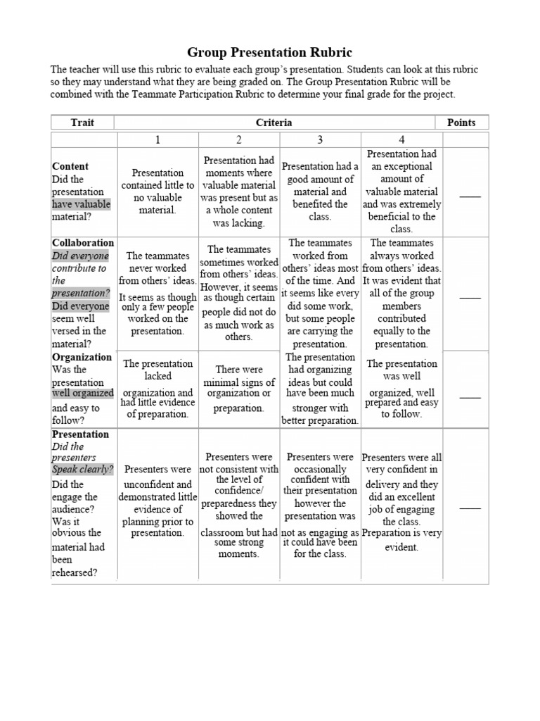 Rubric - Performance Task | PDF