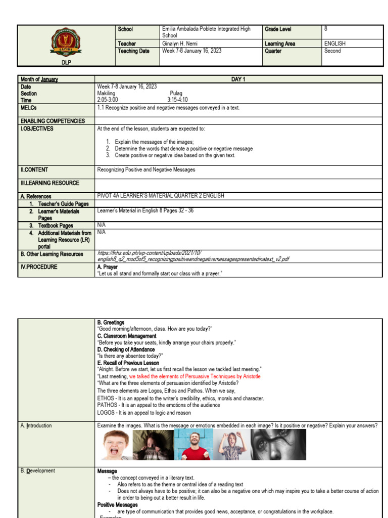 DLP ENGLISH Q2 W7 Jan.16 NEMI | PDF
