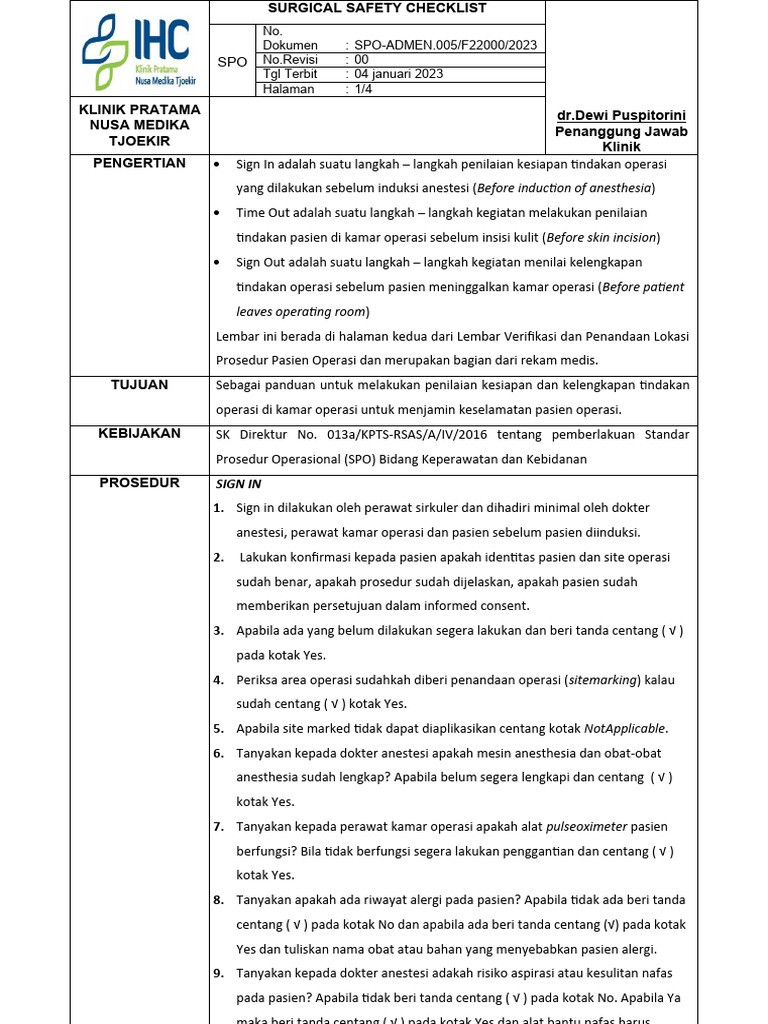 Spo Surgical Checklist BLM Fix | PDF