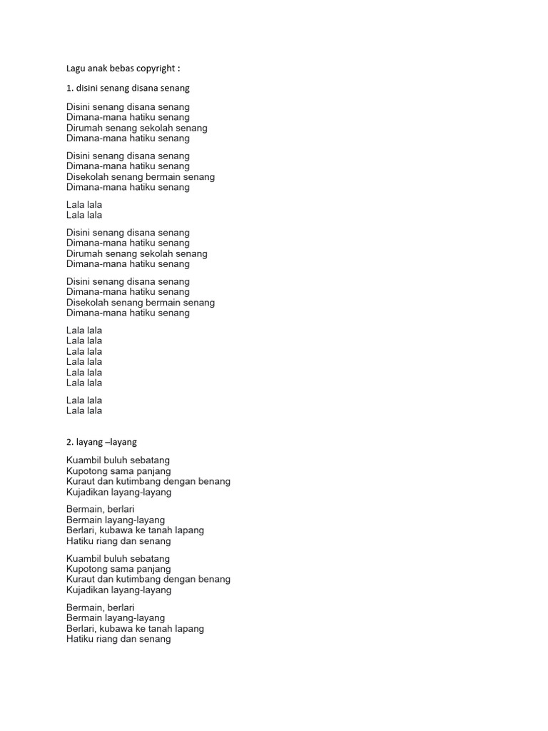 Lagu Anak Bebas Copyright | PDF