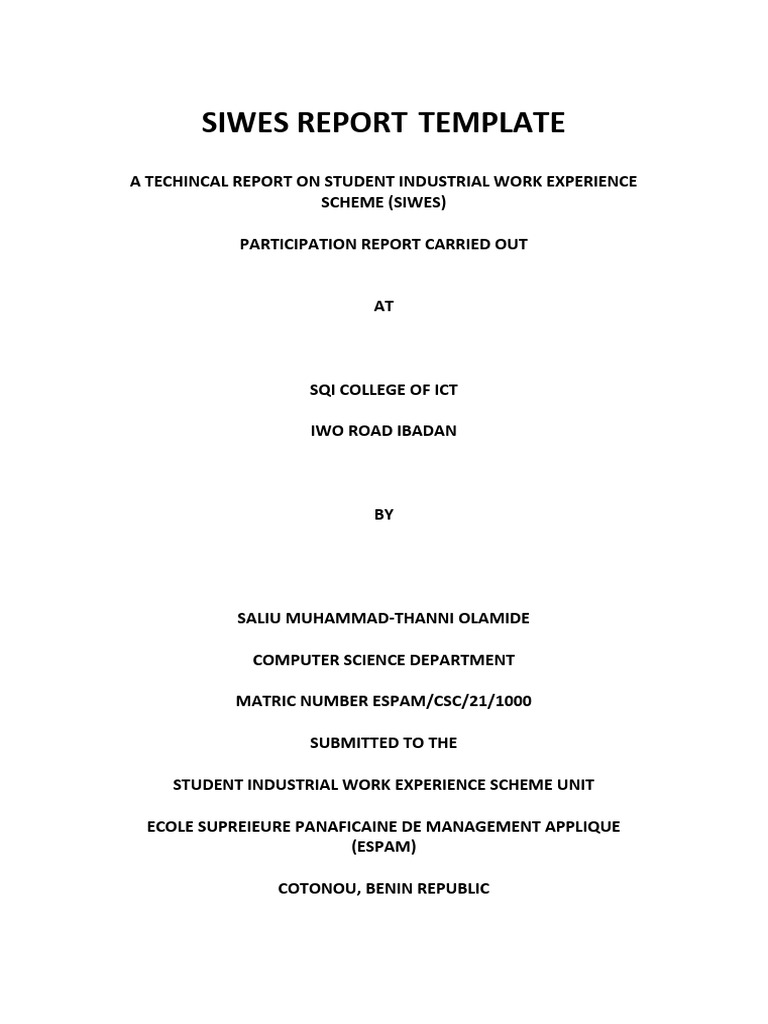 Siwes Report | PDF