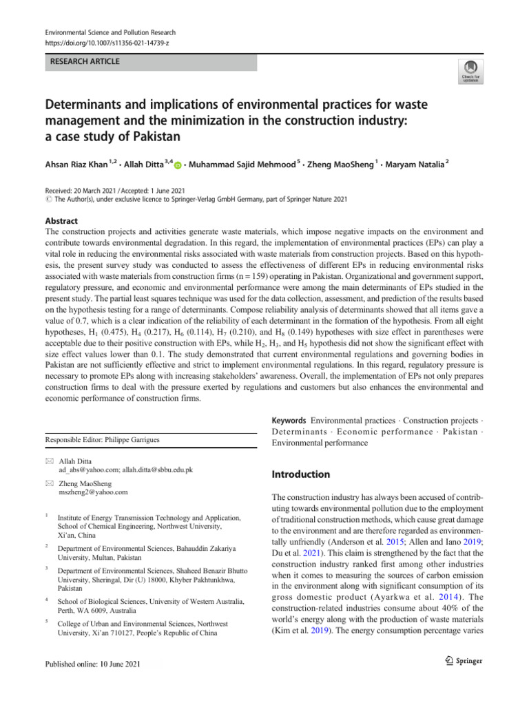 Determinants and Implications of Environmental Practices for Waste Management and the ...