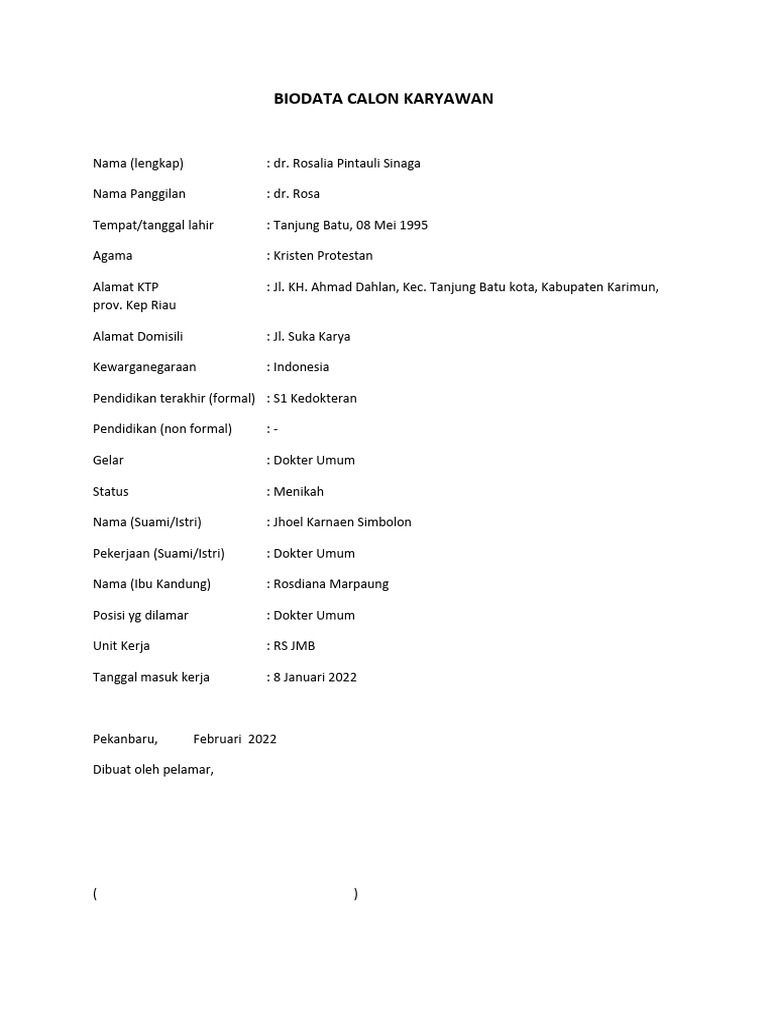 Biodata Calon Karyawan | PDF | Kesehatan Holistik
