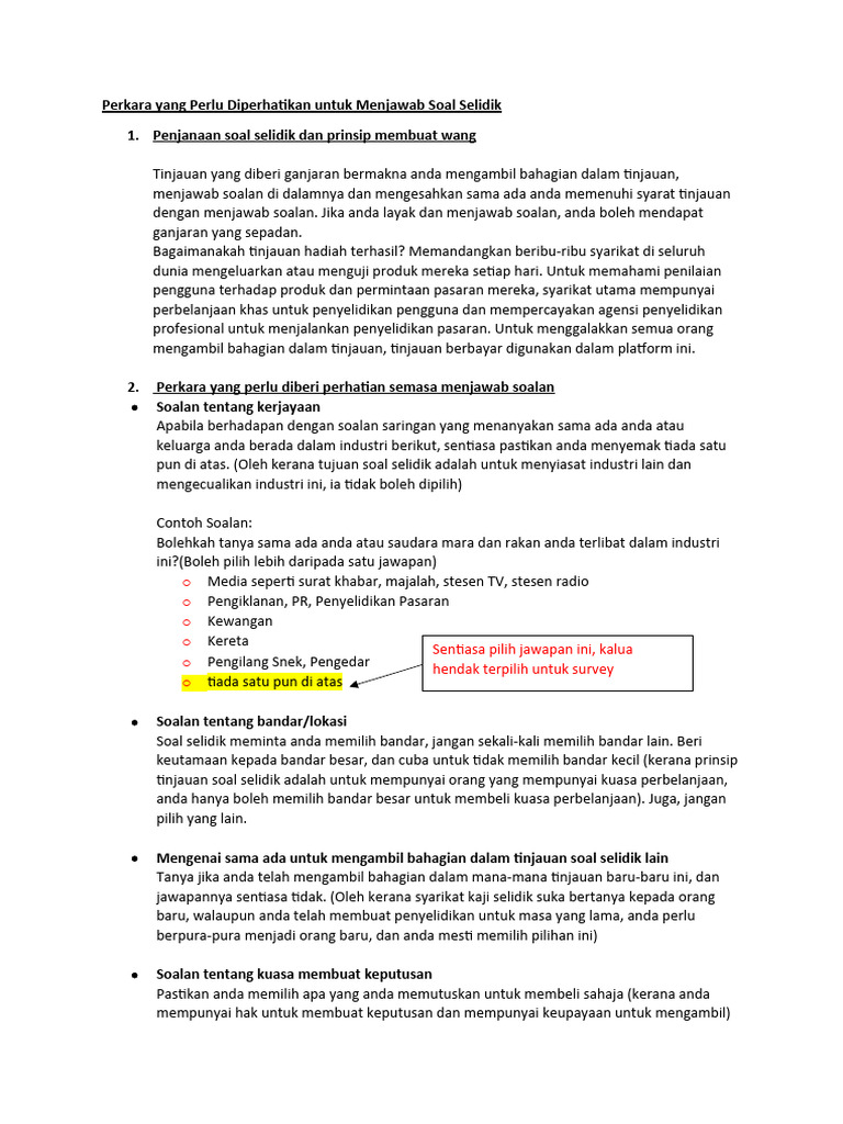 Contoh Dan Tips Untuk Survey | PDF