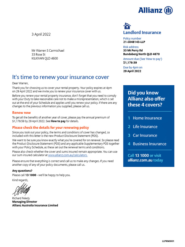 Landlord Insurance Policy Renewal Pack - 21-S048143-LLP | PDF