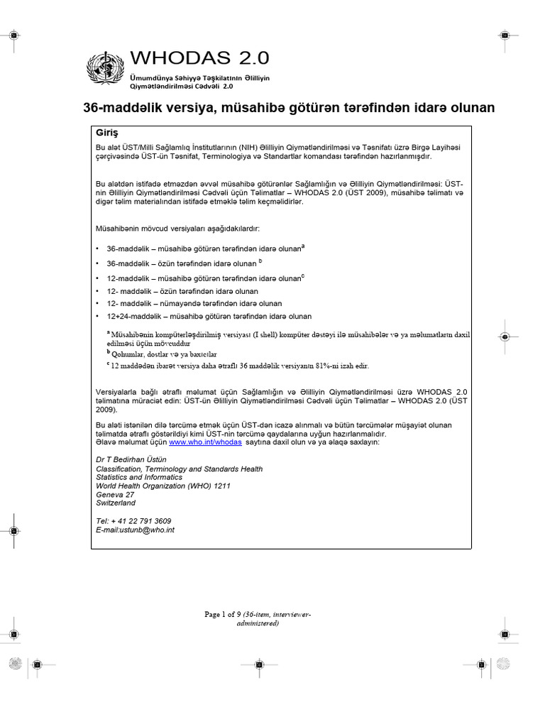 WHODAS-36 Questionaire AZE - Revised Version 12.05.2023 | PDF