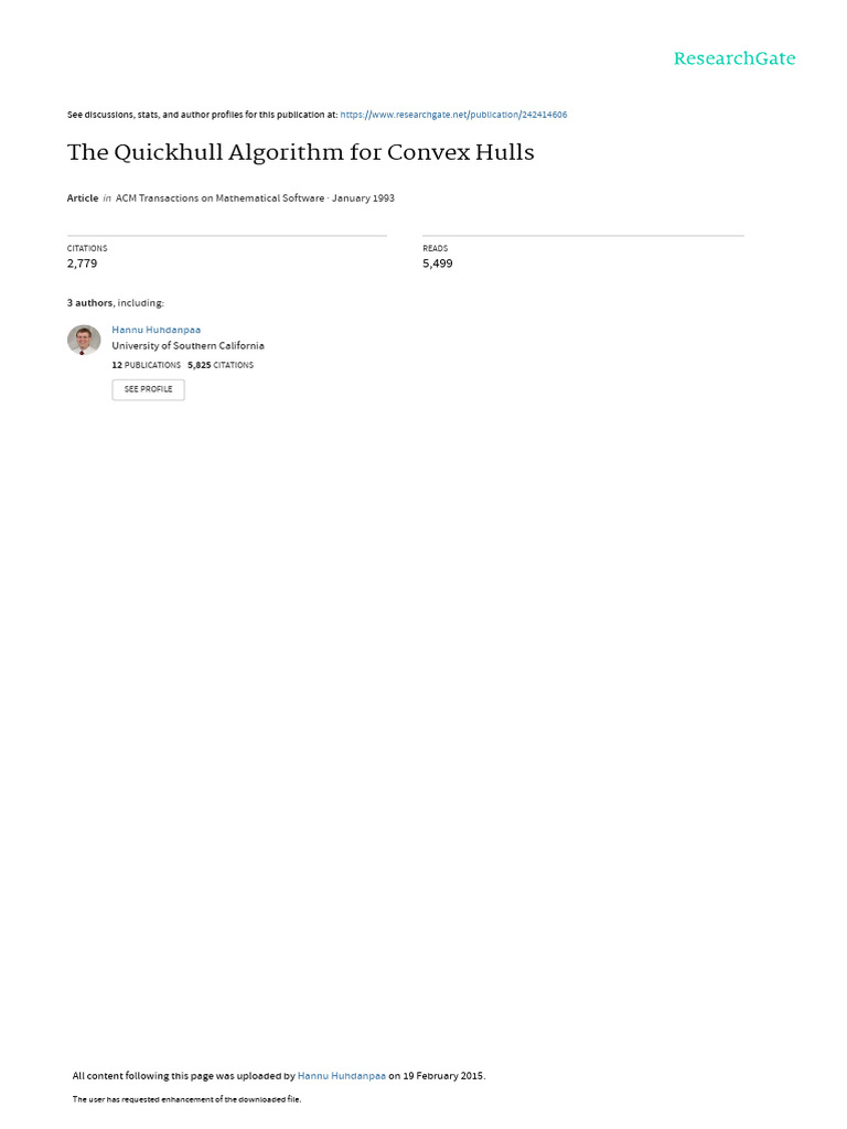 Technical Report 1993 The Quickhull Algorithm For Convex Hull Pdf