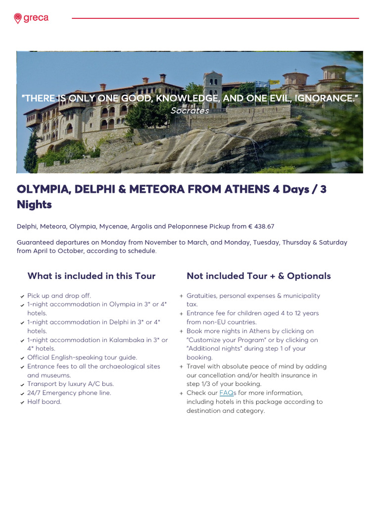 Olympia, Delphi & Meteora From Athens | PDF | Mycenae | Archaeology