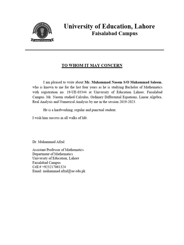Reference Letter Mr. Muhammad Naeem | PDF