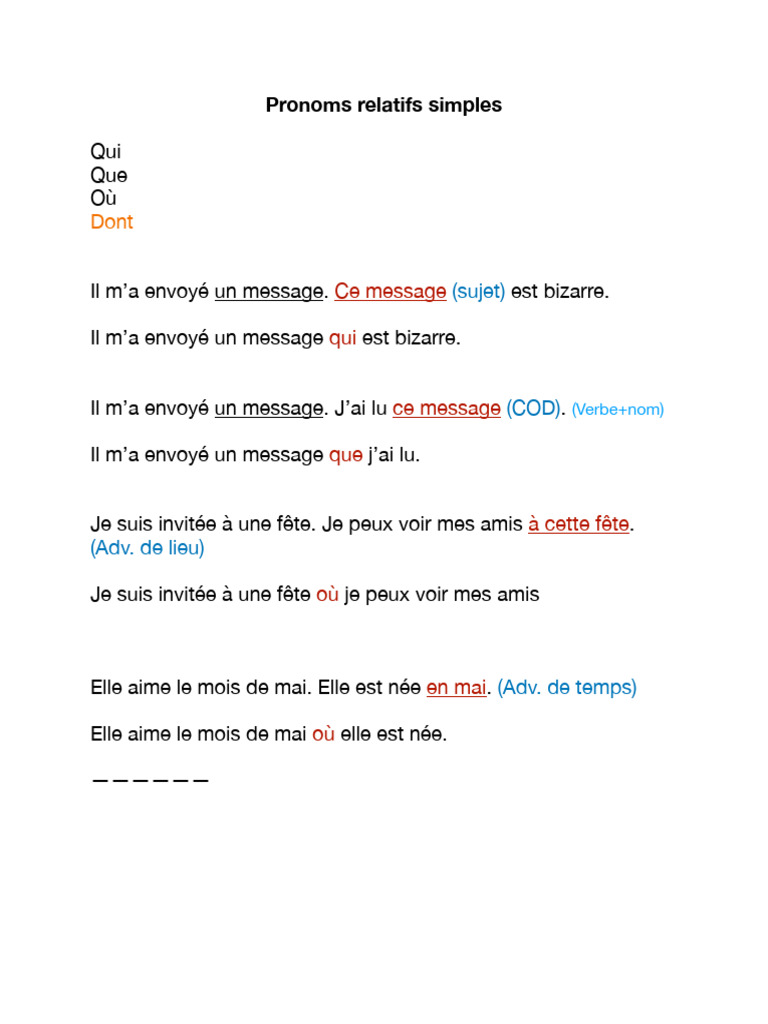 Pronoms relatifs simples en français | PDF