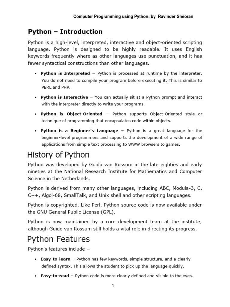 Programming Using Python 1 | PDF