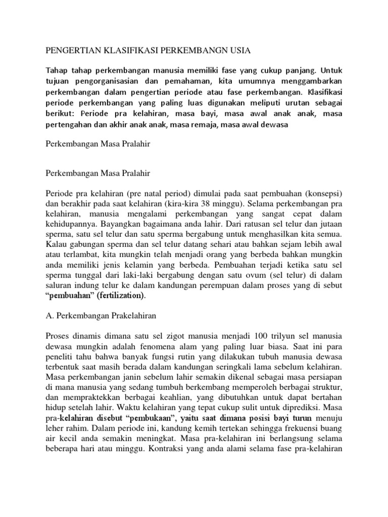 Pengertian Klasifikasi Perkembangan Usia Pdf