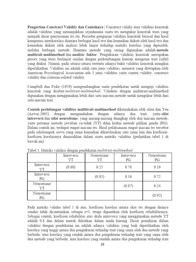 Validitas dan Reliabilitas Konstruk Tes | PDF | Metode & Bahan Ajar
