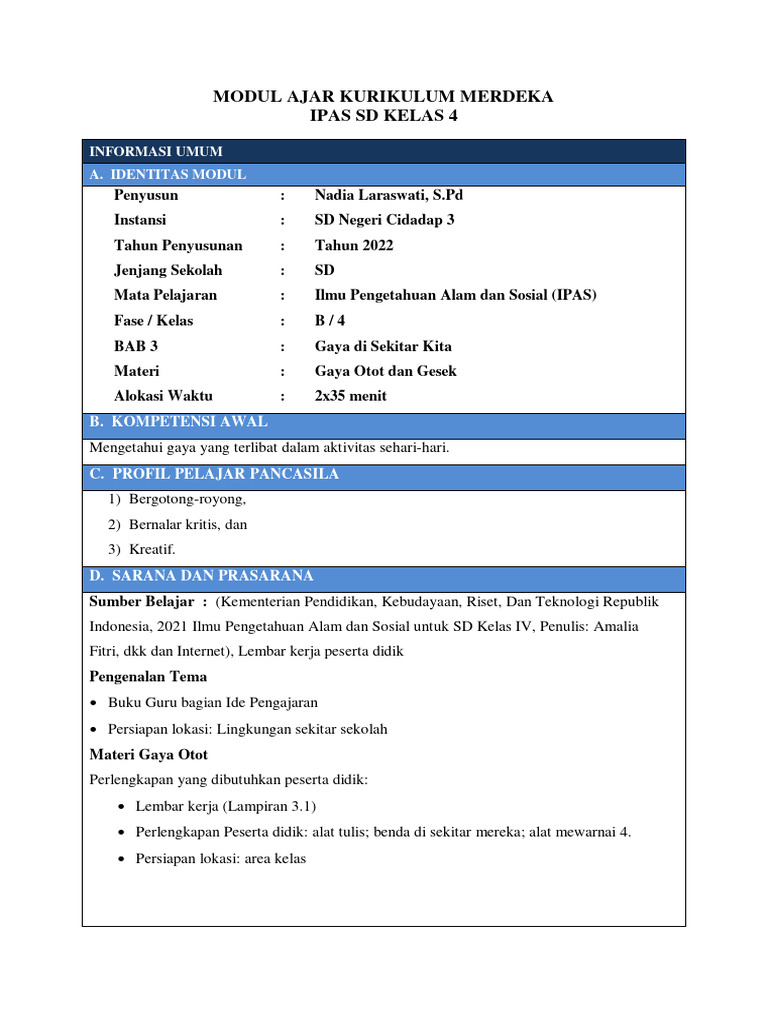 Modul IPAS Kelas 4: Gaya di Sekitar Kita | PDF