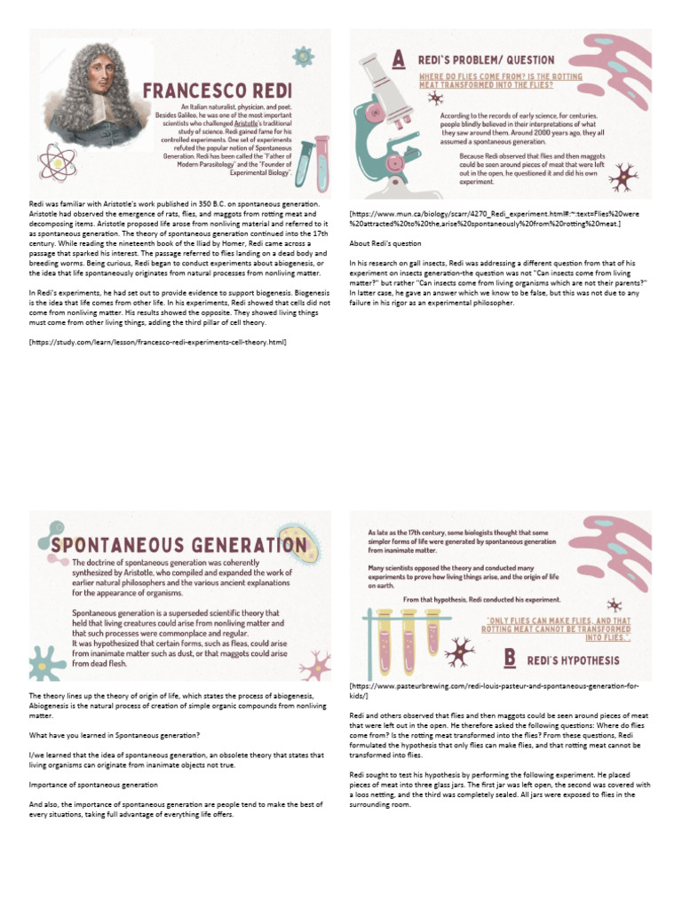 Redi's Experiment Against Spontaneous Generation | PDF