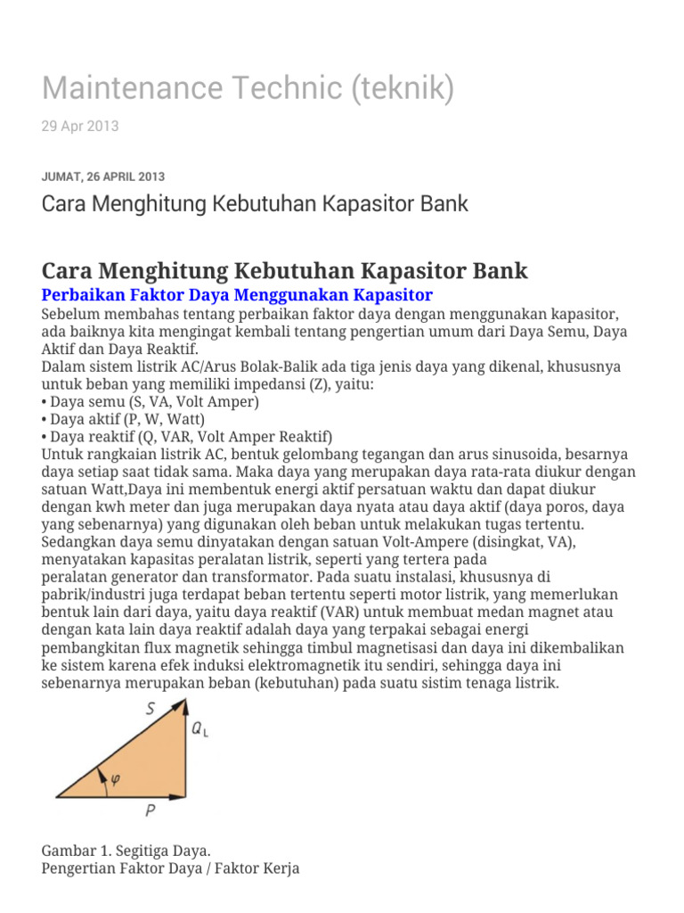 Cara Menghitung Kebutuhan Kapasitor Bank | PDF