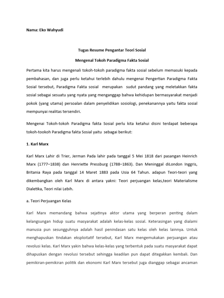 Tugas Resume Eko Wahyudi Teori Sosial | PDF | Ilmu Sosial | Sejarah