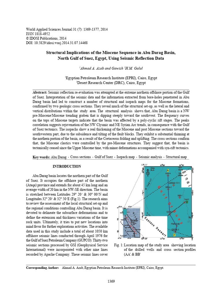 Structural Implications of The Miocene Sequence in Abu Darag Basin, North Gulf of Suez, Egypt ...