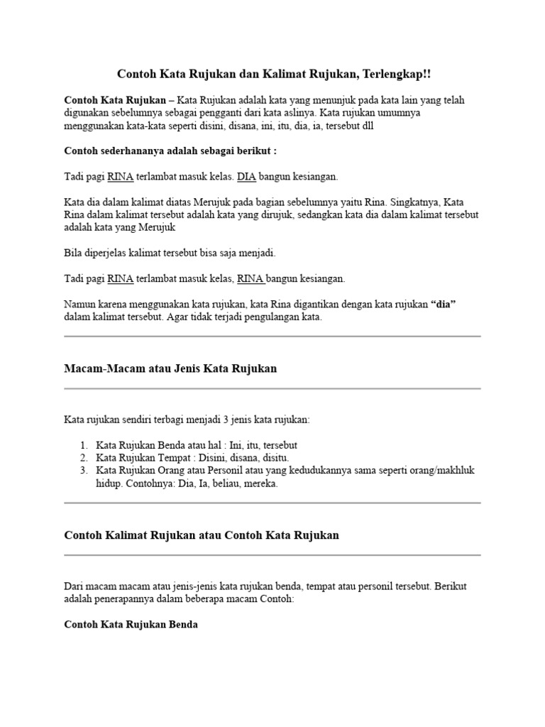 Contoh Kata Rujukan Dan Kalimat Rujukan | PDF