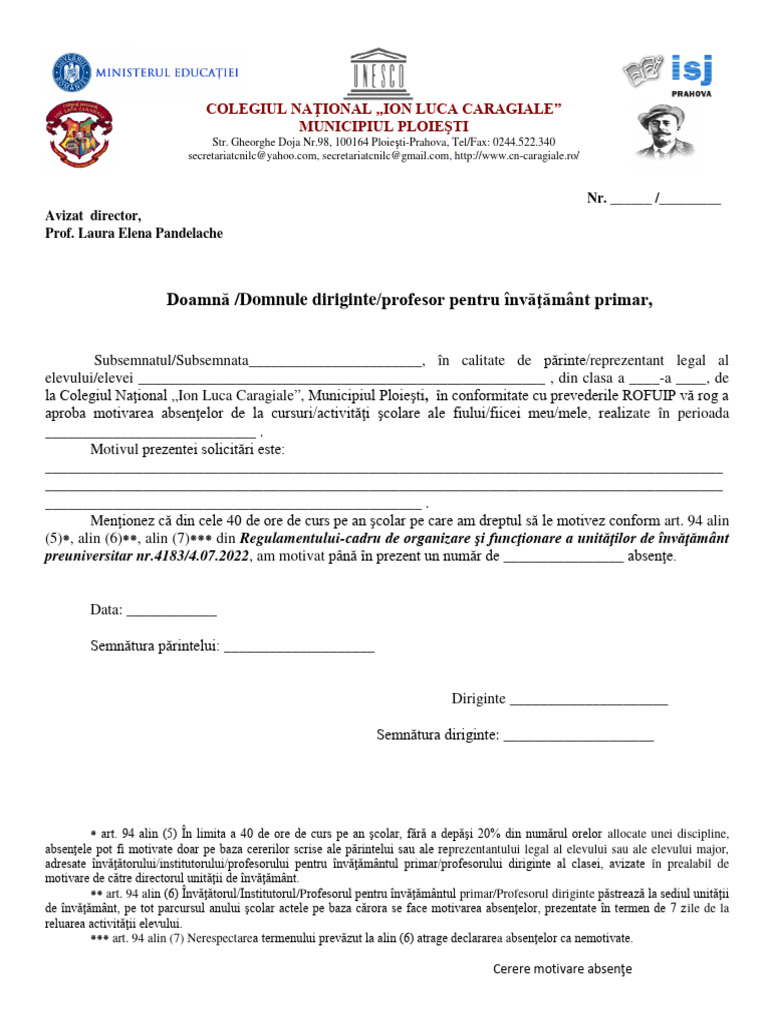 Cerere Motivare Absente | PDF