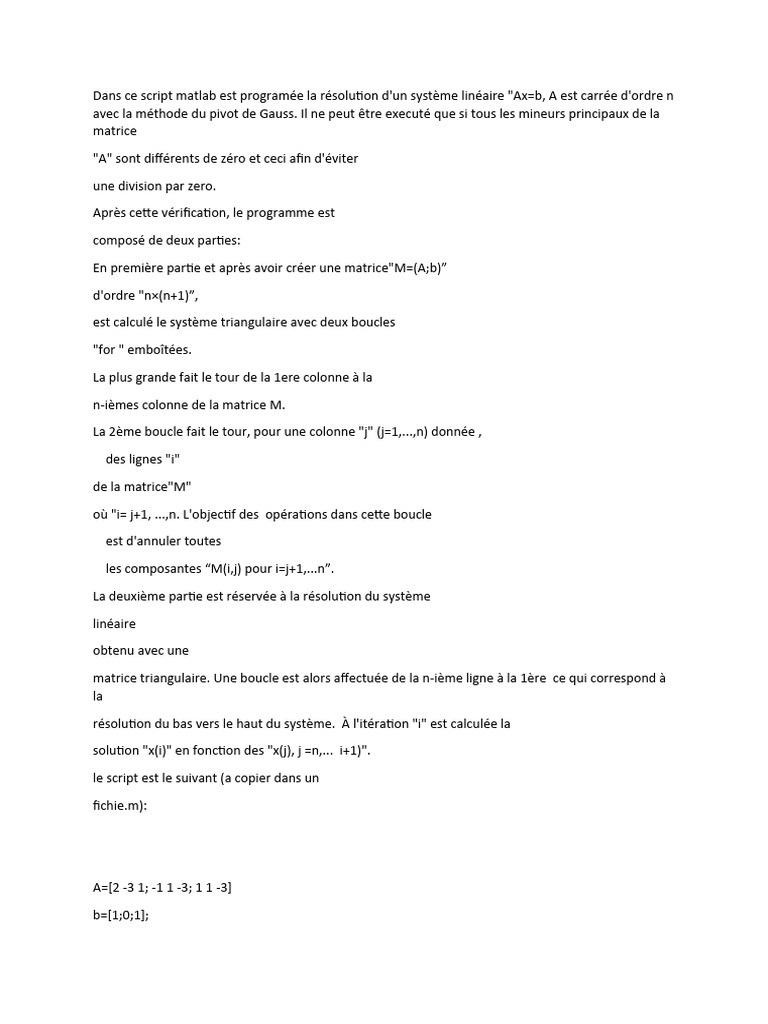 Script Matlab Du Pivot de Gauss | PDF Script Matlab Du Pivot de Gauss | PDF