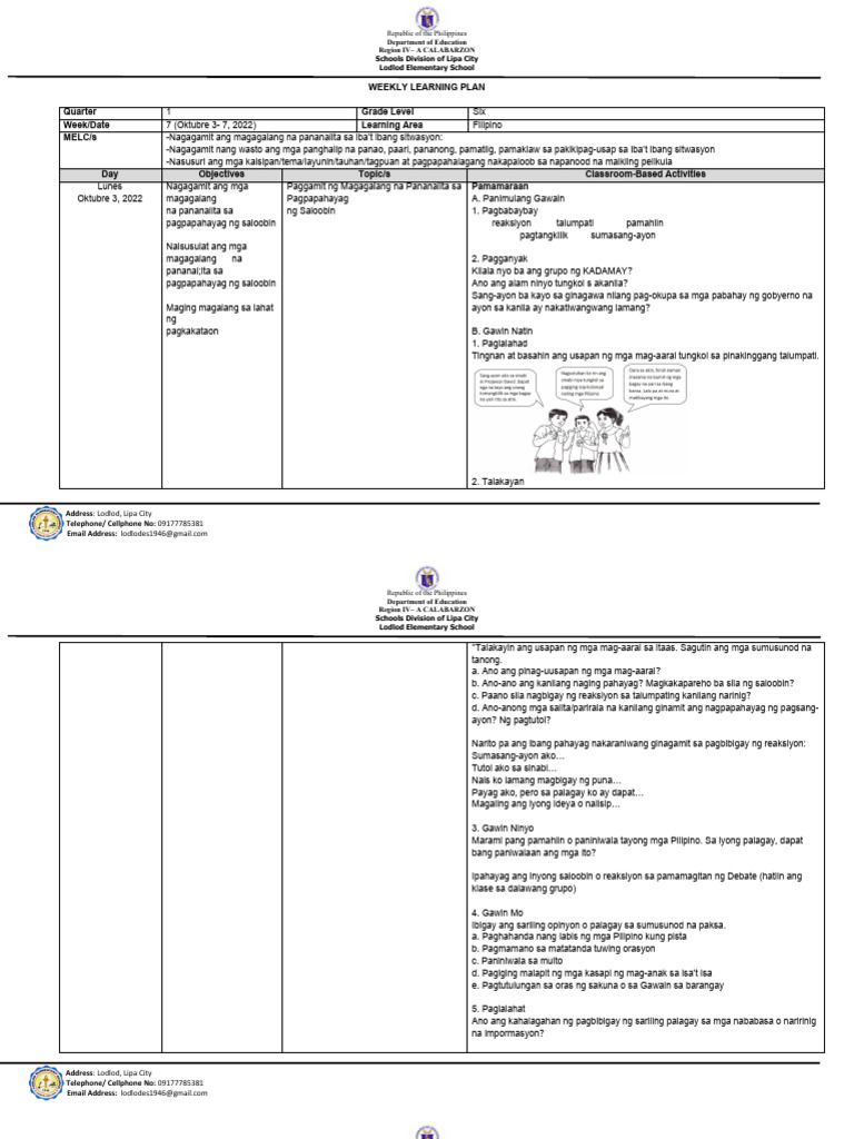 2022 - WLP - Filipino - Week 7 | PDF