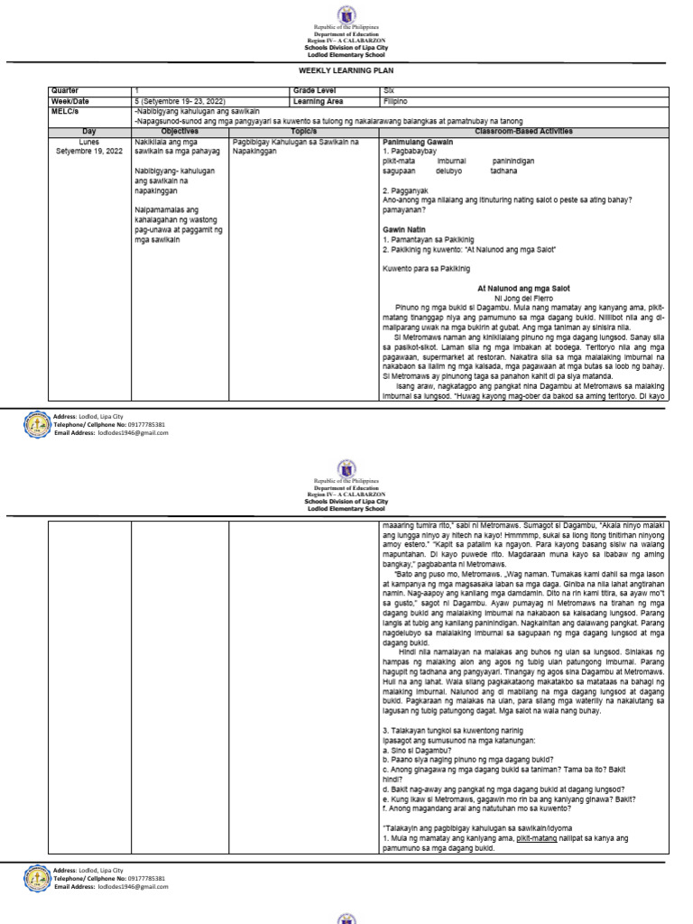 2022 - WLP - Filipino - Week 5 | PDF
