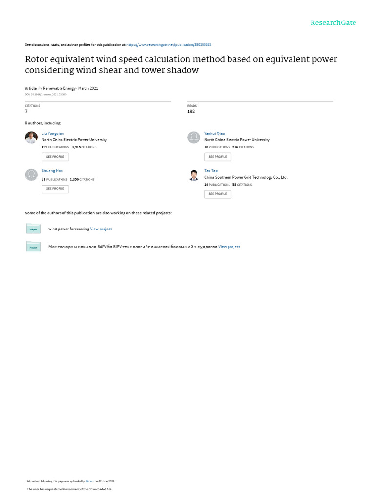Rotor Equivalent Wind Speed Calculation Method Based On Equivalent ...