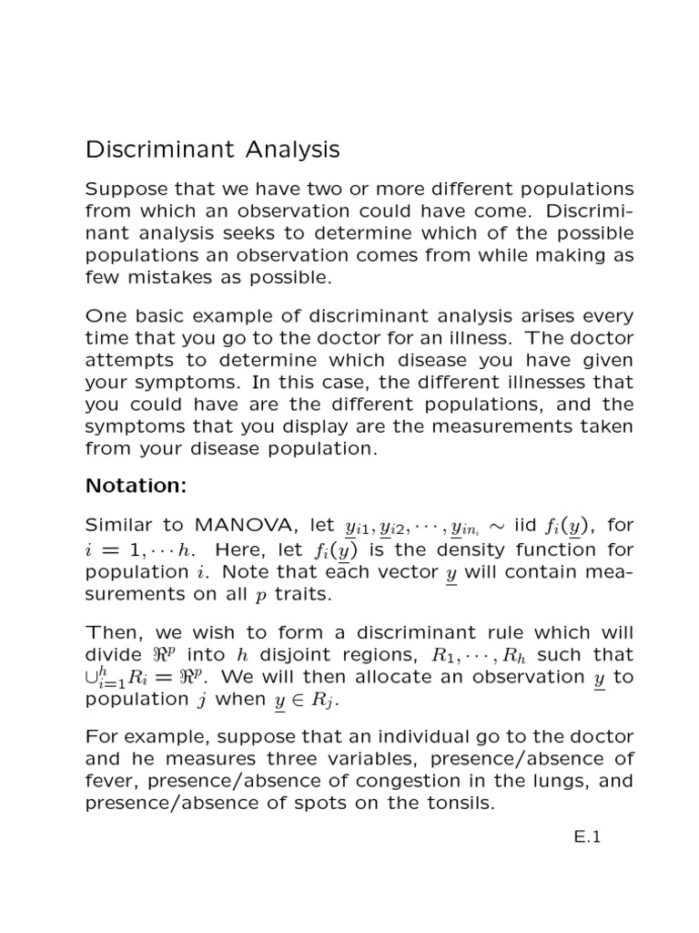 Discriminant Analysis:, Y,, y Iid F I 1, H. Here, Let F | PDF ...