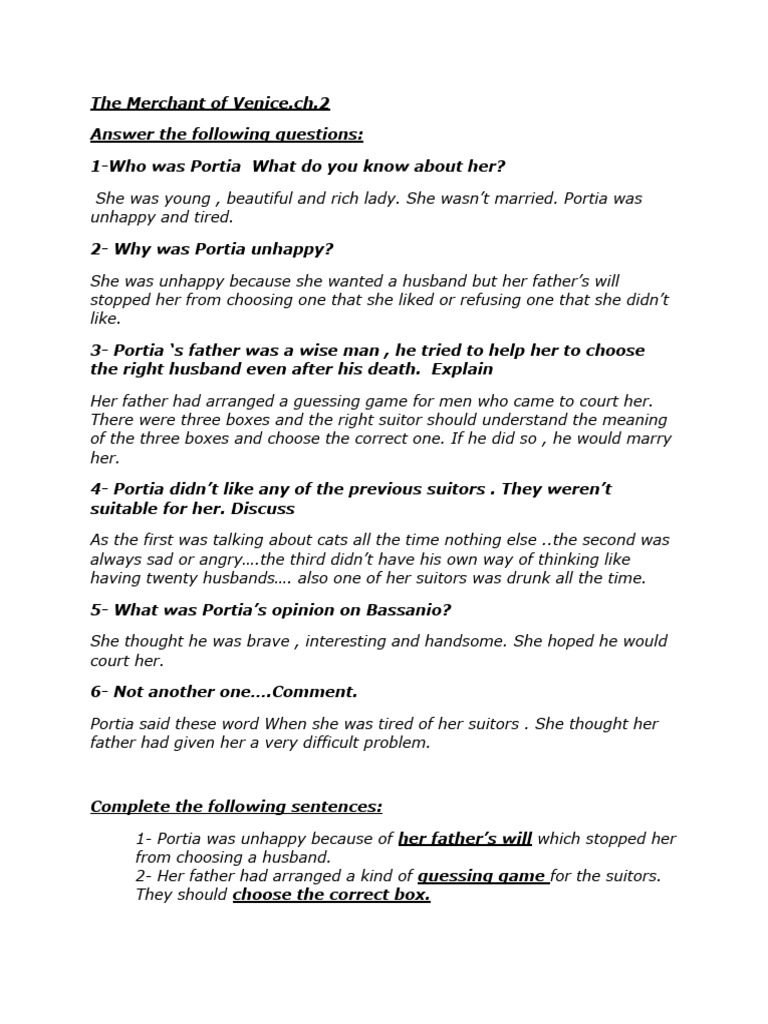 Merchant of Venice Chapter 2 | PDF