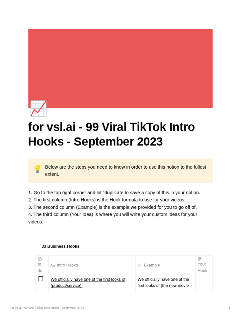 For VSL Ai - 99 Viral TikTok Intro Hooks - Septemb | PDF