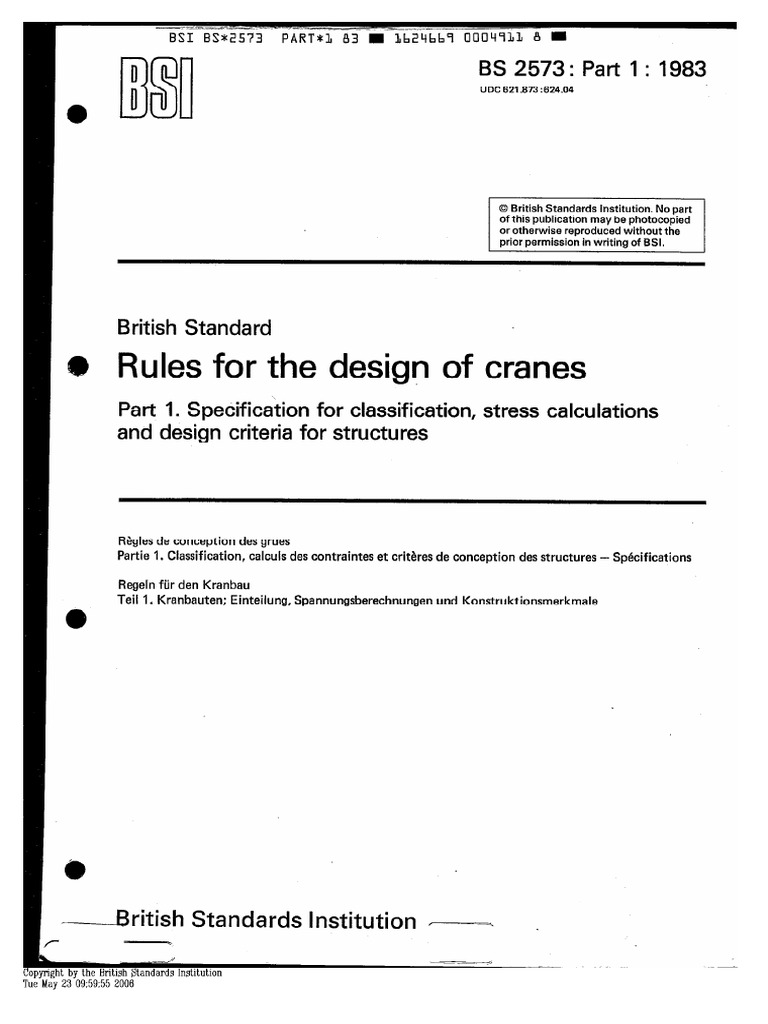 BS 2573-1_1983 - Rules for the Design of Cranes | PDF