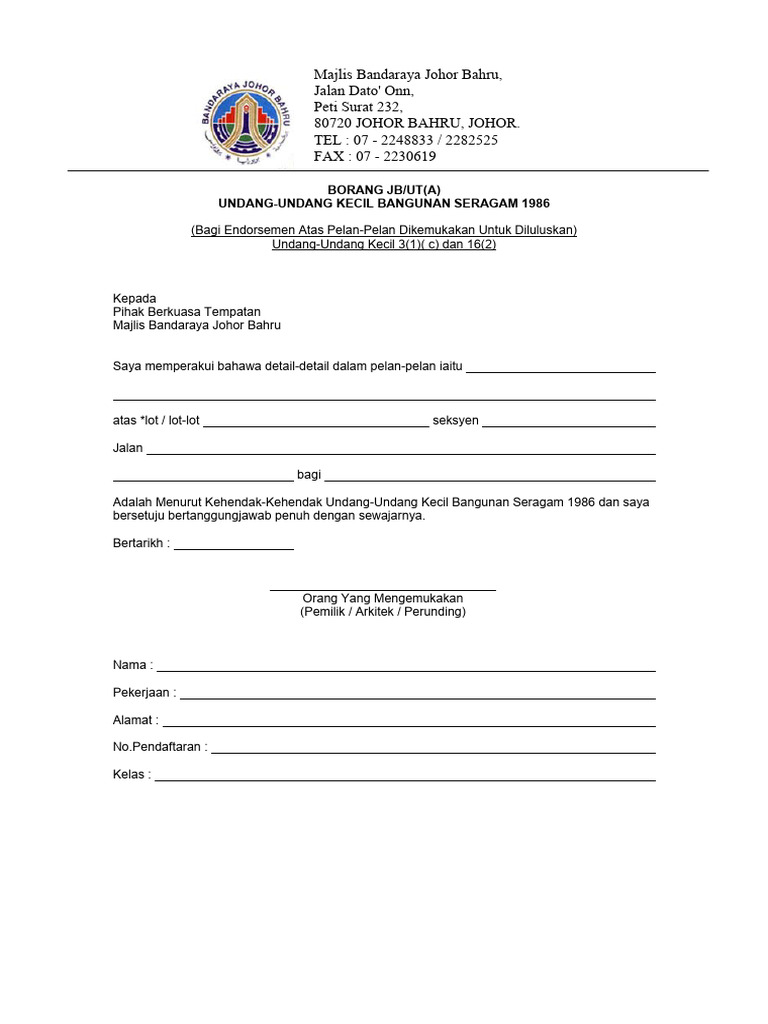 Borang A-Kelulusan Untuk Pelan Bangunan | PDF