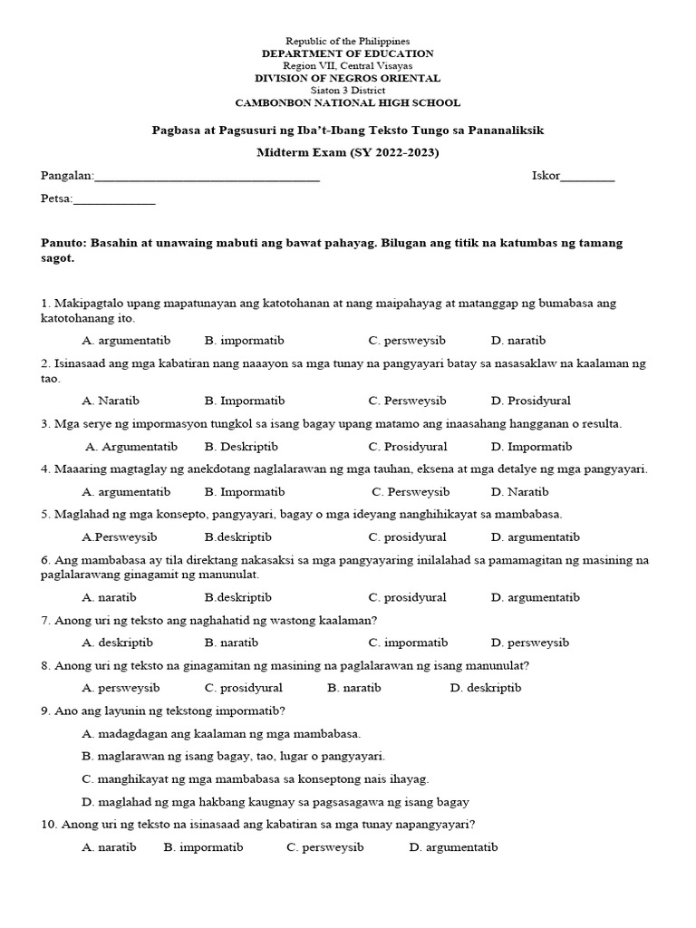 Pagbasa 3rd Quarter | PDF