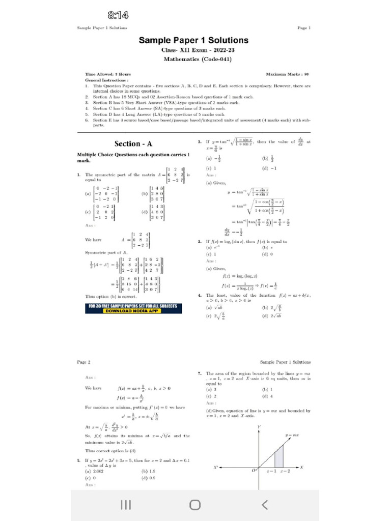 Maths Sample Paer | PDF