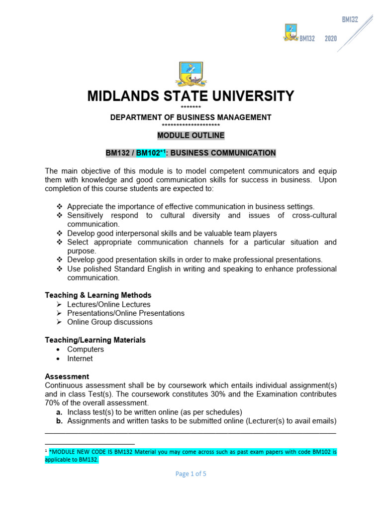 BM132 Module Outline 2020 | PDF | Business