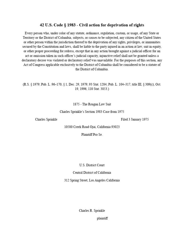 Civil Action-Charlie Sprinkle Case | PDF | Lawsuit | Article One Of The ...